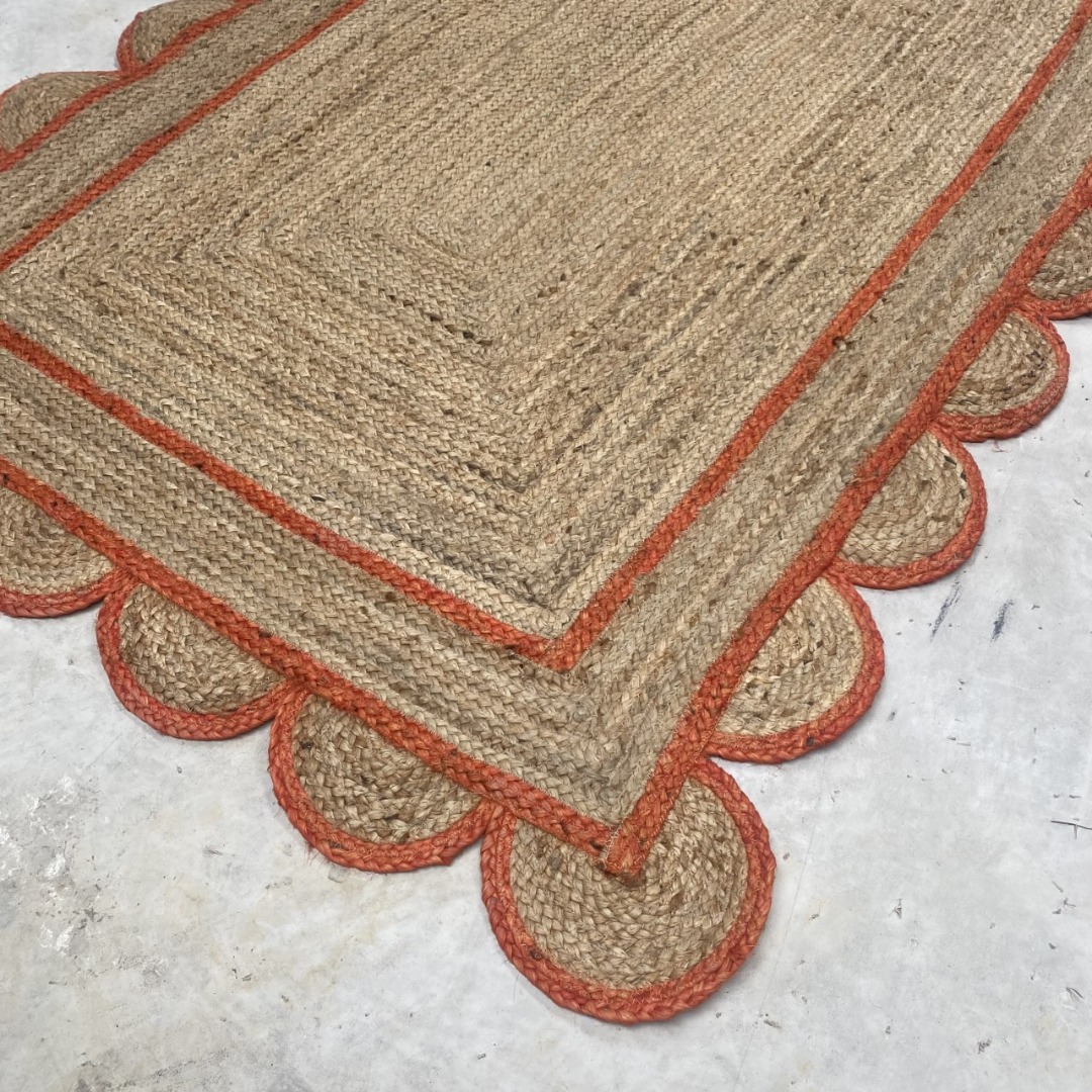 Rectangle Jute rugs with scallop edge and coloured frame 120cm x 180cm
