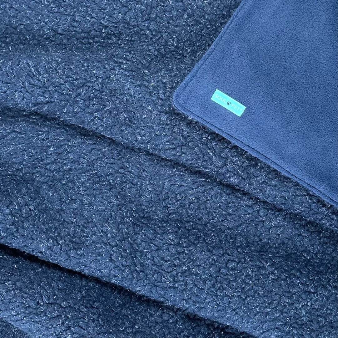 SoulPet Plush Country Navy Blue Fleece Dog Blanket with Sherpa Fleece ...