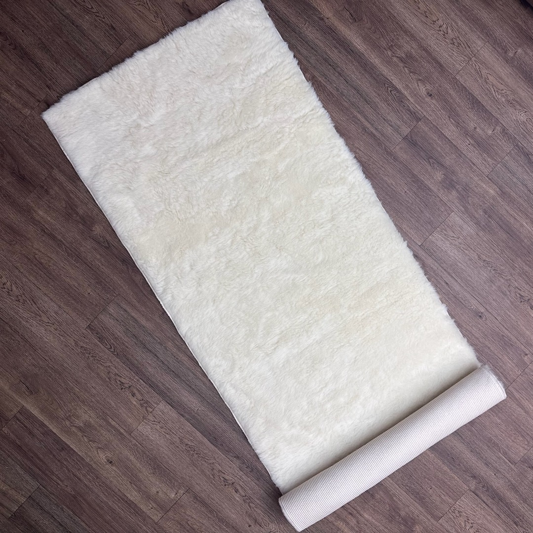 Cream Pure British Wool Yoga Mat 200cm x 75cm Non Slip Backing