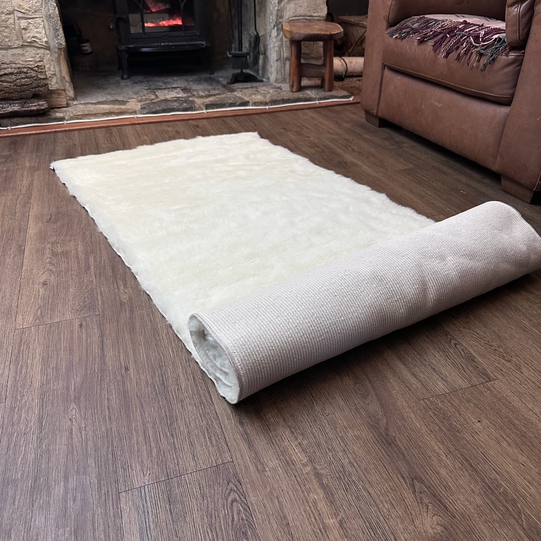 Cream Pure British Wool Yoga Mat 200cm x 75cm Non Slip Backing