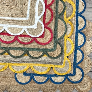 Jute runner rugs with scallop edge and coloured frame Size: 75cm x ...