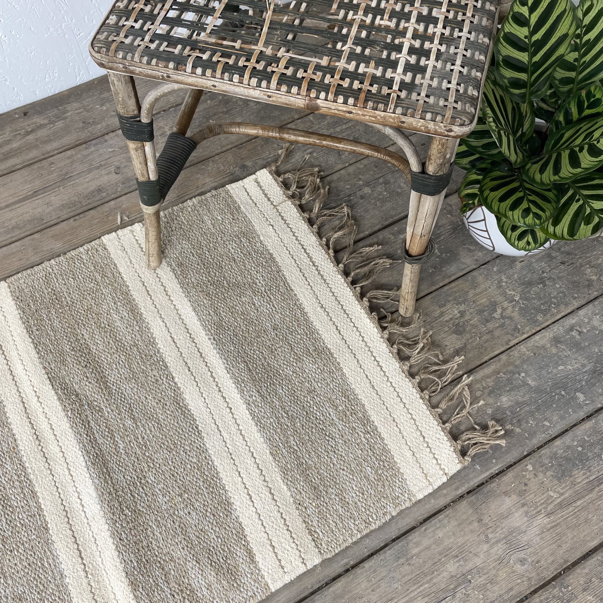 Cotton Jute Brown Tone Rug Cream Stripe 5 Sizes Fair Trade