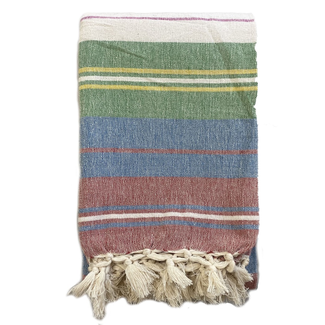 100% cotton handloomed multi-coloured bedspread blue and neutral tone ...