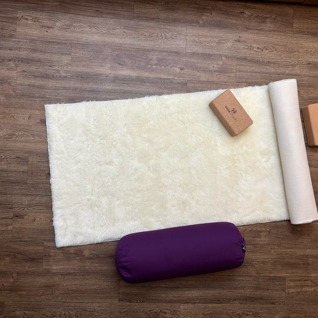 Cream Pure British Wool Yoga Mat 200cm x 75cm Non Slip Backing