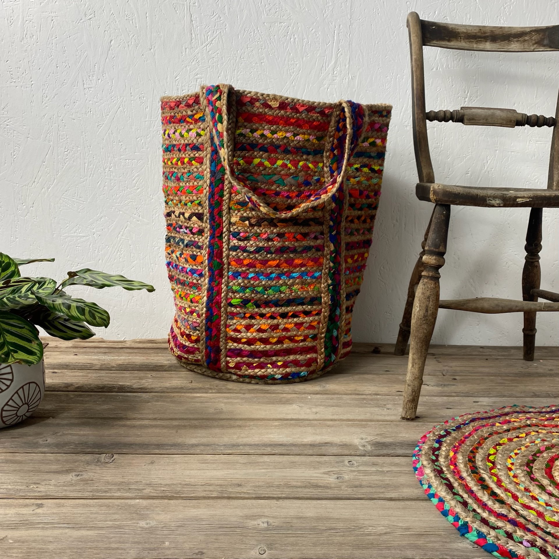 Multi-Coloured Jute and Cotton Fair Trade Large Storage Bag. GoodWeave ...
