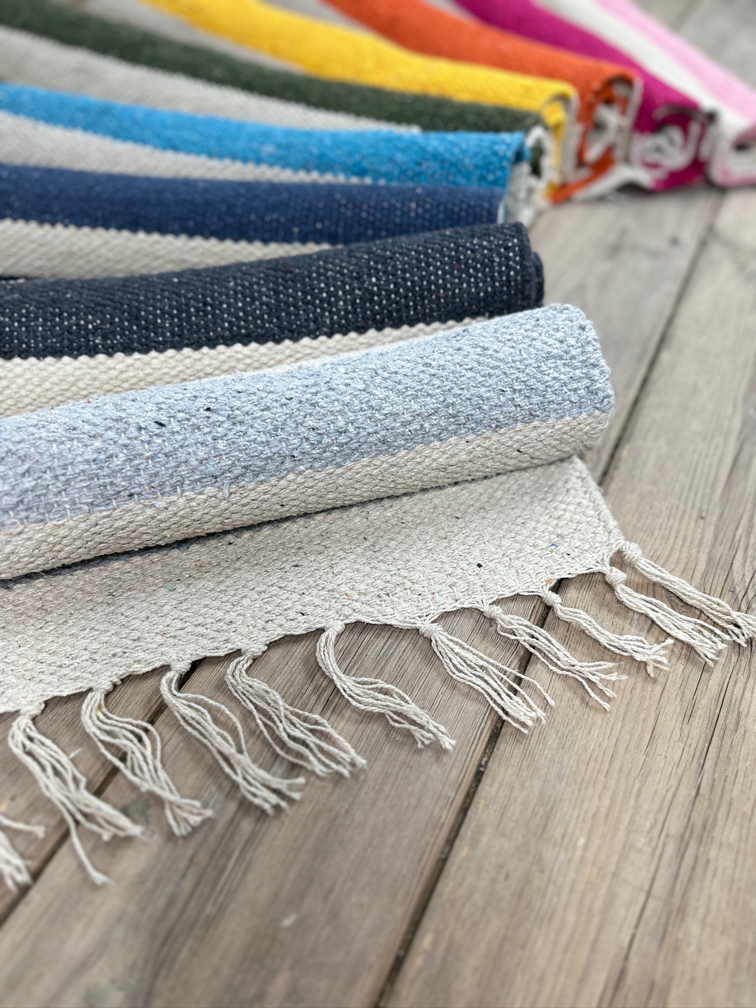 Nautical striped cotton rectangle rugs in 9 vibrant colours 60cm x 90cm