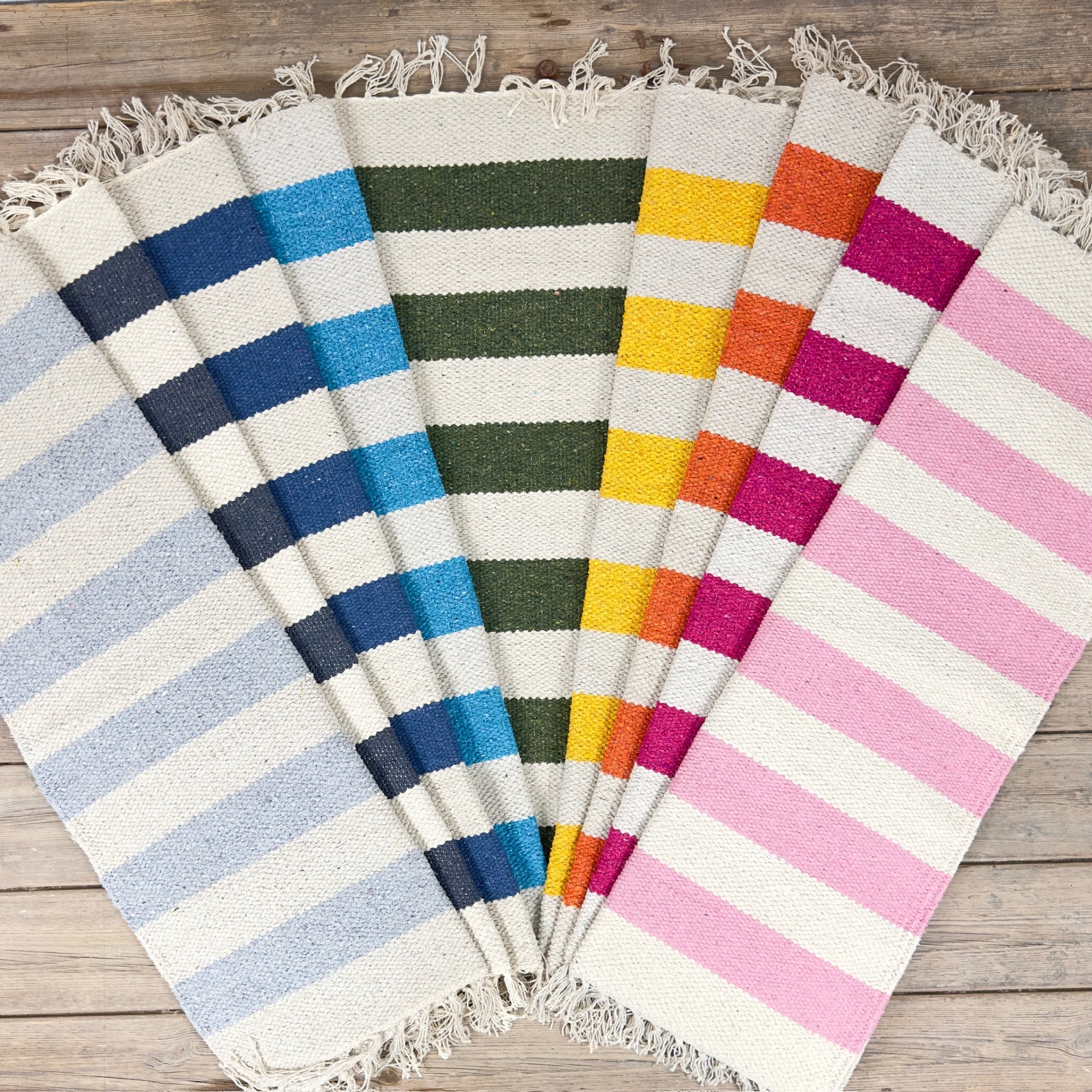 Nautical striped cotton rectangle rugs in 9 vibrant colours 60cm x 90cm