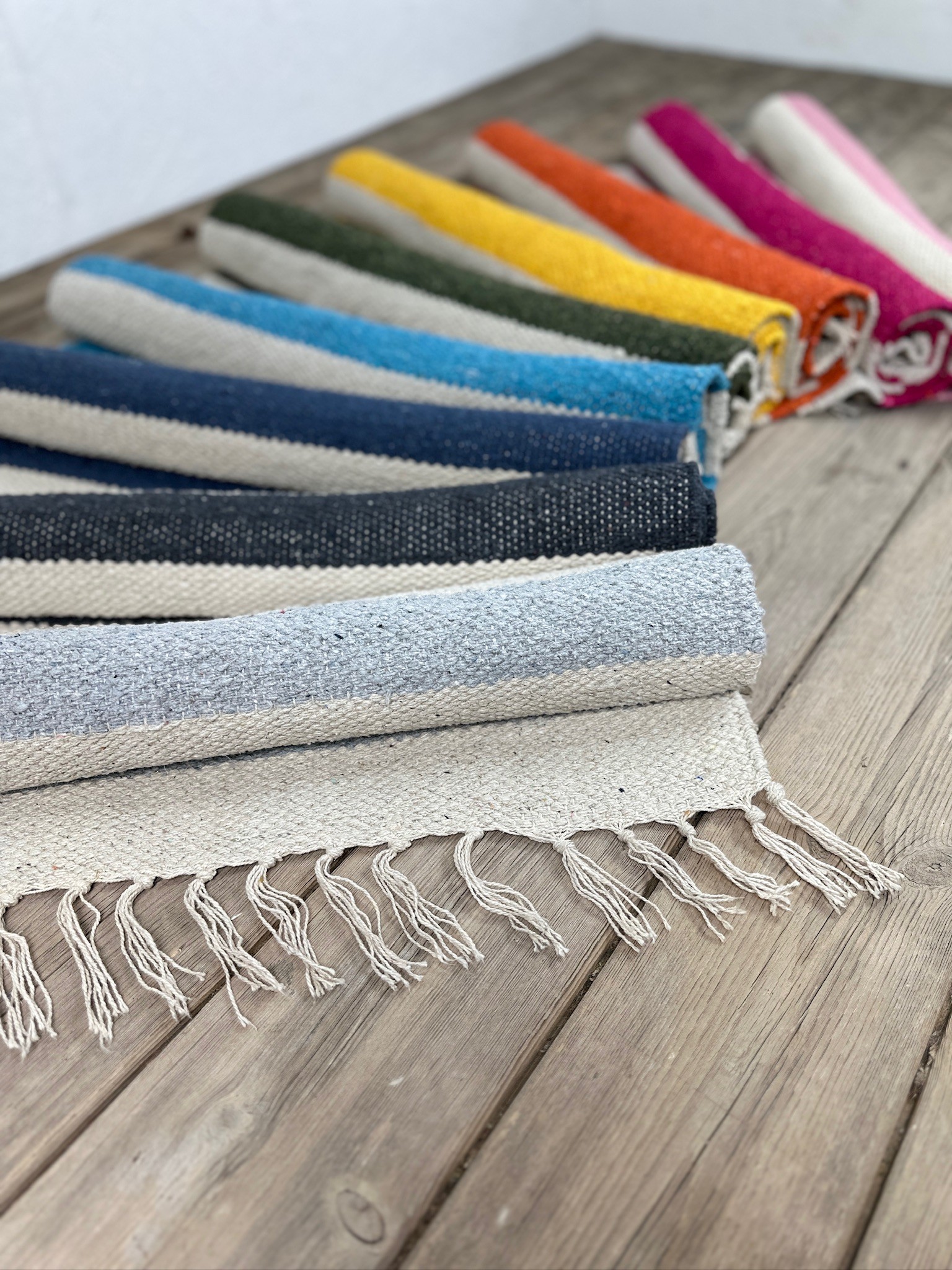 Nautical striped cotton rectangle rugs in 9 vibrant colours 60cm x 90cm