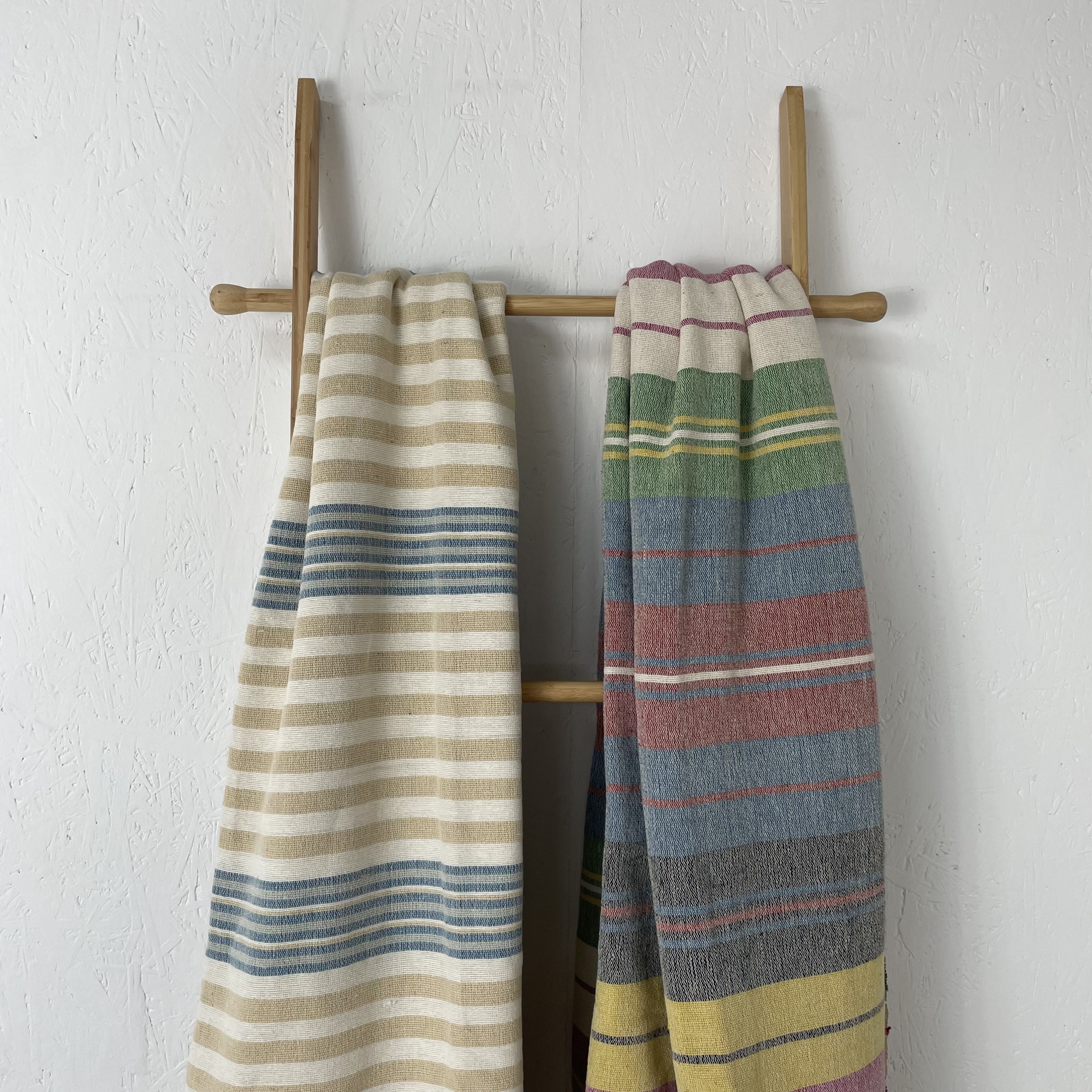 100% cotton handloomed multi-coloured bedspread blue and neutral tone ...