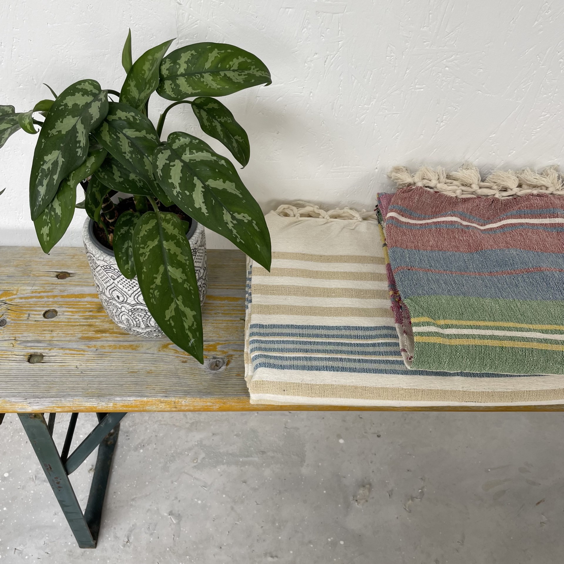 100% cotton handloomed multi-coloured bedspread blue and neutral tone ...