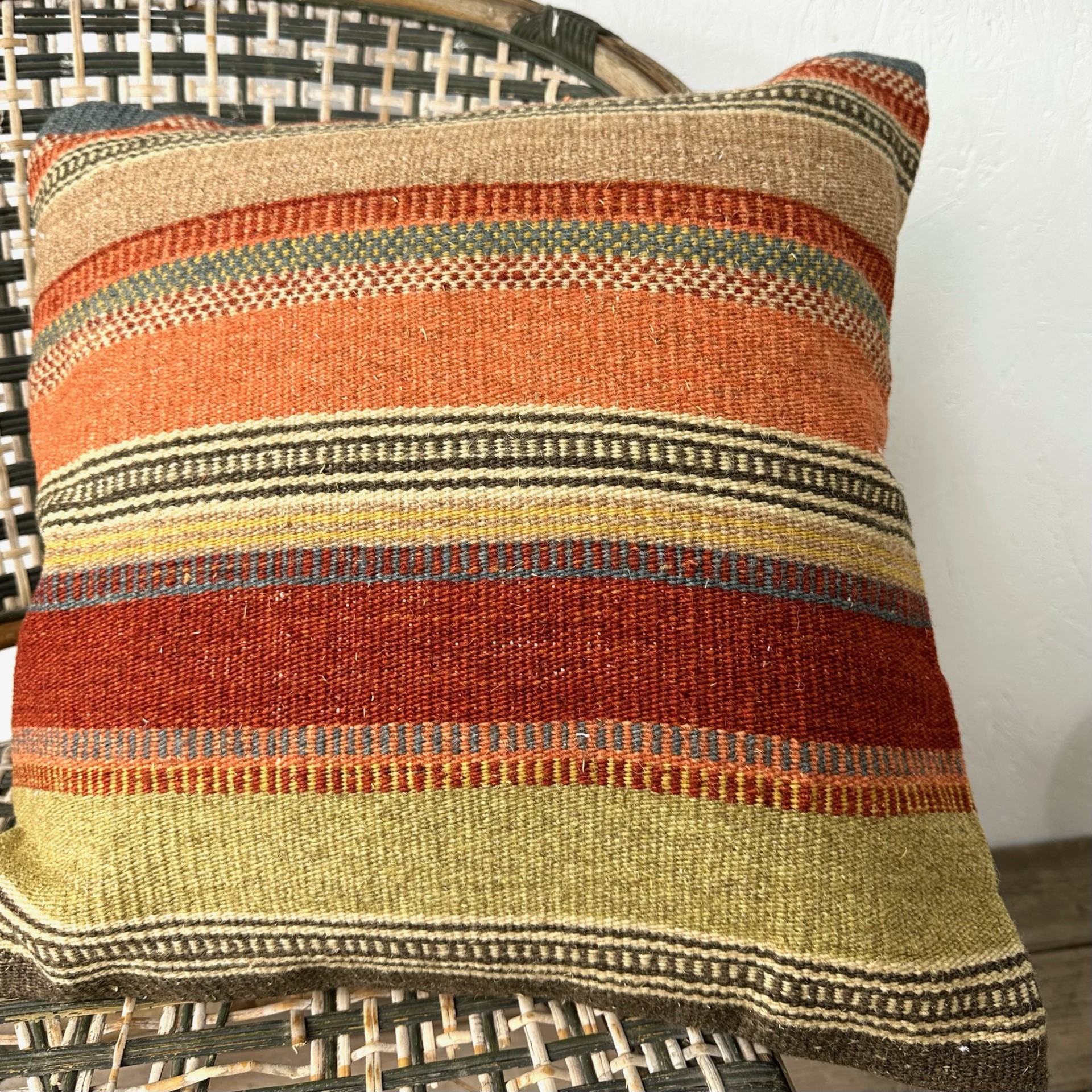 Natural Handmade Wool & Cotton Muted Stripe Ooty Kilim Cushion 60cm x 60cm